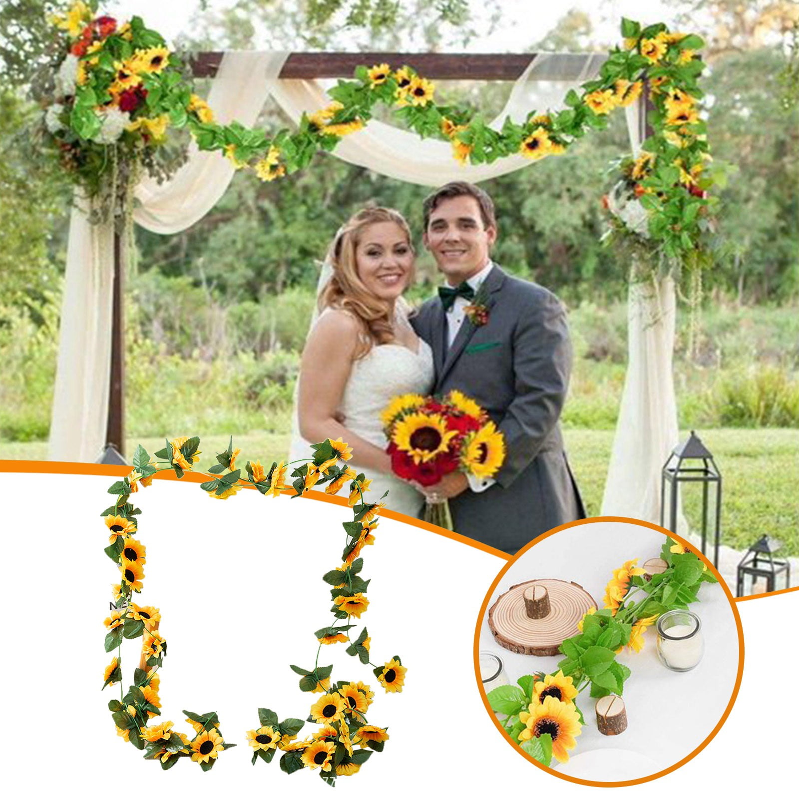 Coolmade 4 Pack 8.5' Sunflower Garland Silk Sunflower Vine Flowers With Green Leaves Wedding ...