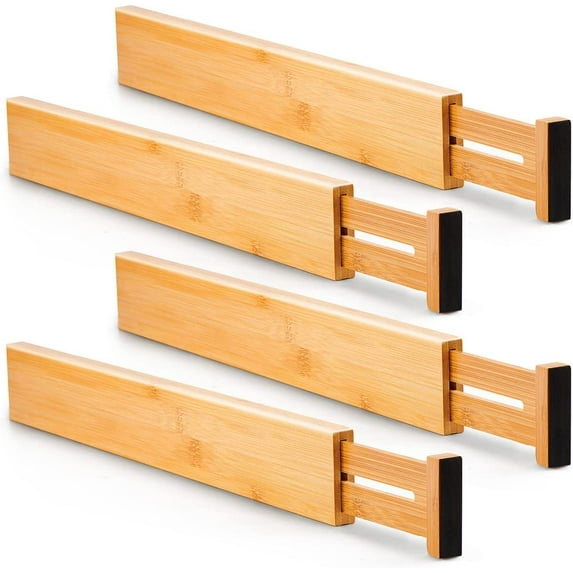 Coolmade 4 Pack Bamboo Kitchen Drawer Dividers,Adjustable Drawer ...