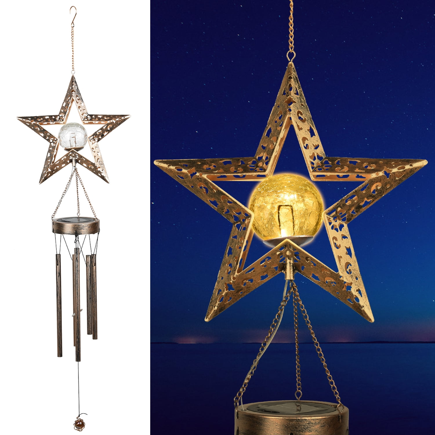 Coolmade 41" Metal Wind Chimes Solar Wind Chimes Outdoor Clearance ...