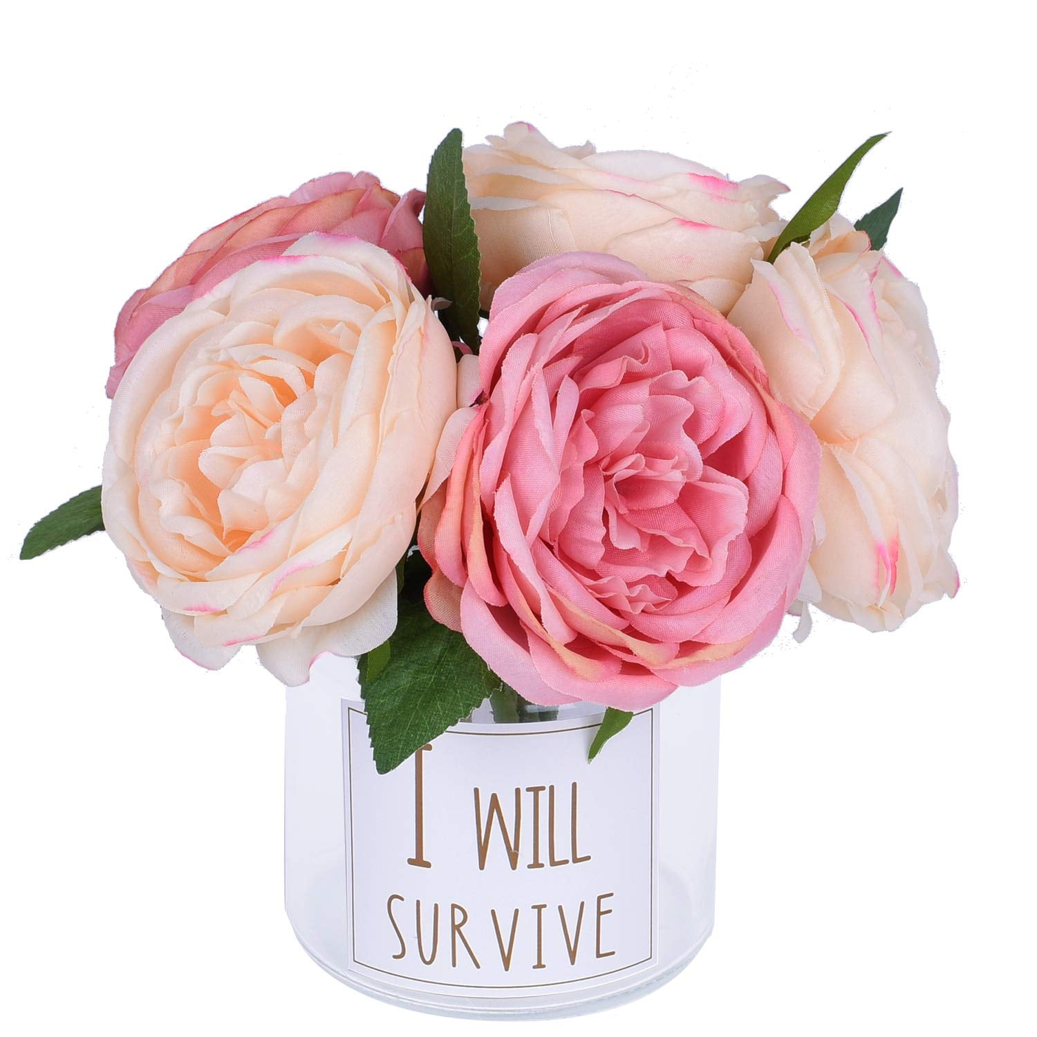 Coolmade Stemmed Floral Faux Peonies, 5 Heads Artificial Silk Flower ...