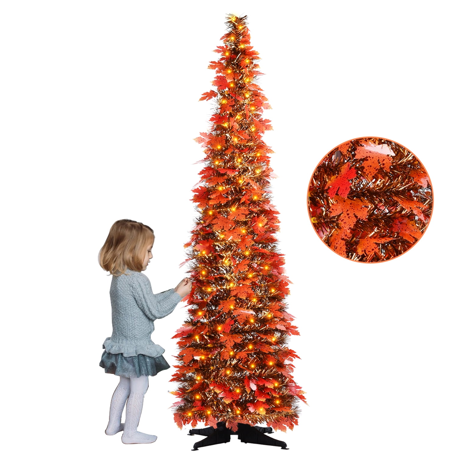 Coolmade 5ft Lighted Fall Tree Fall Decor, Fall Pop Up Tinsel Maple ...