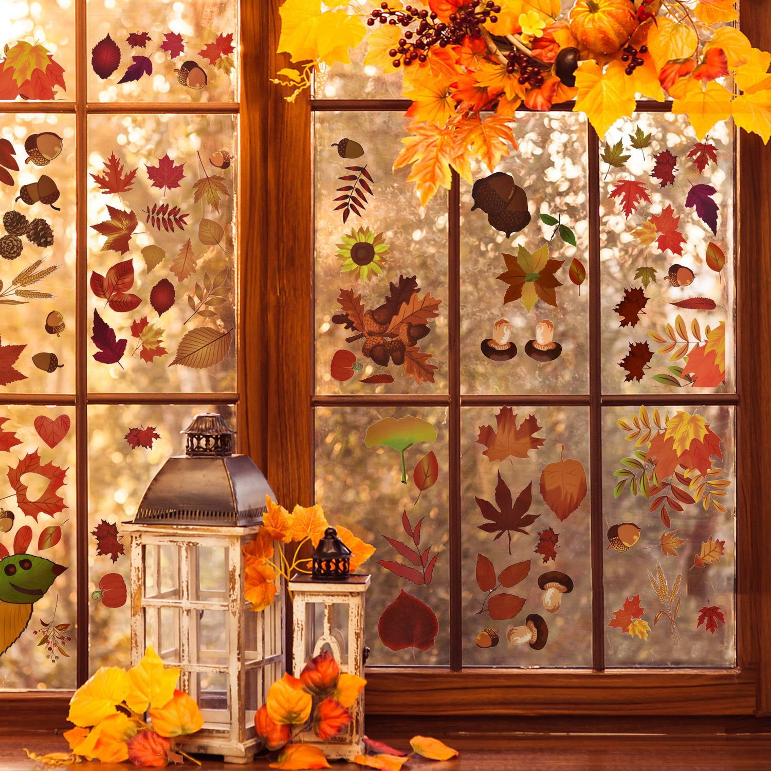 Coolmade Fall Thanksgiving Window Clings Fall Window Clings for Glass 9 ...