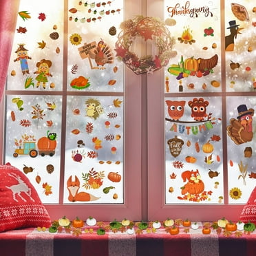12 Sheets of Thanksgiving Window Stickers, Seasonal Fall Turkey Decals ...