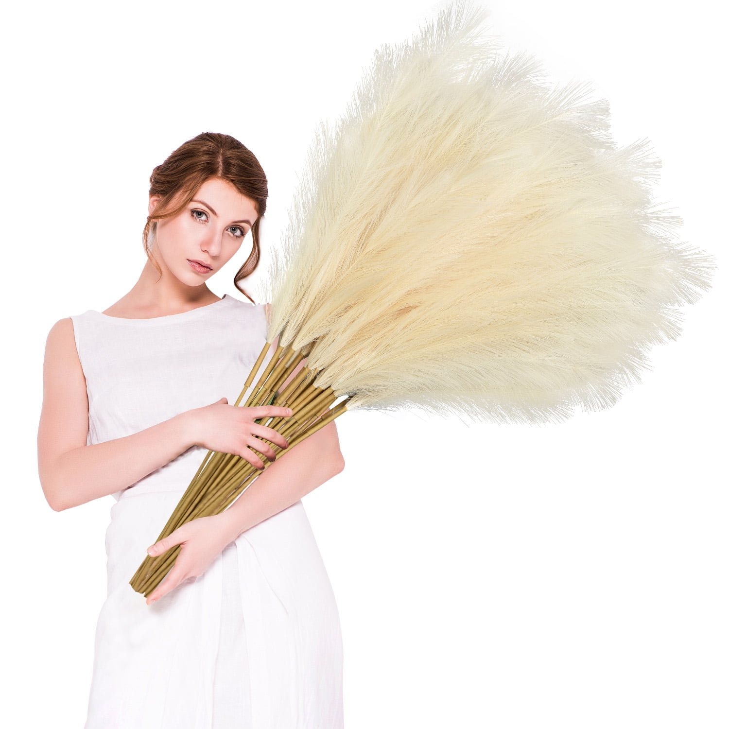 Coolmade 40" Artificial Beige Pampas Grass Wedding Bouquet (10 Count ...