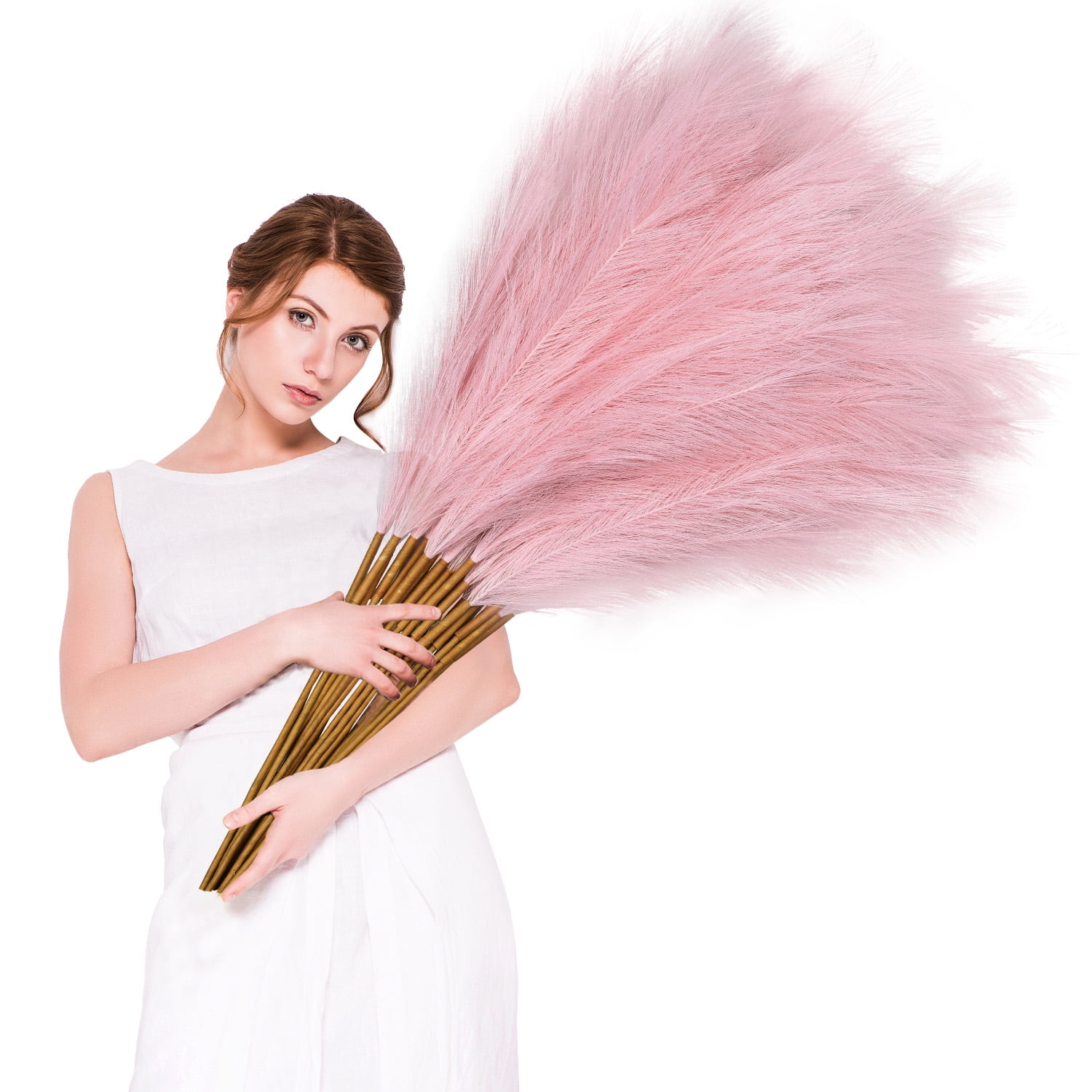 Coolmade Pampas Grass Light Pink Decor 40 Inch 10pcs, Faux Pampas Grass ...