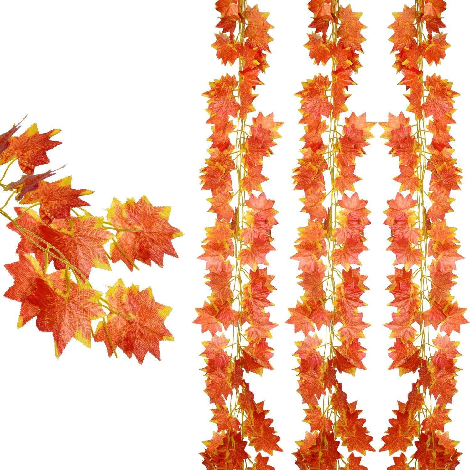 "Coolmade Fall Leaves Outdoor Leafy Faux Silk Maple Leaf Hanging ...
