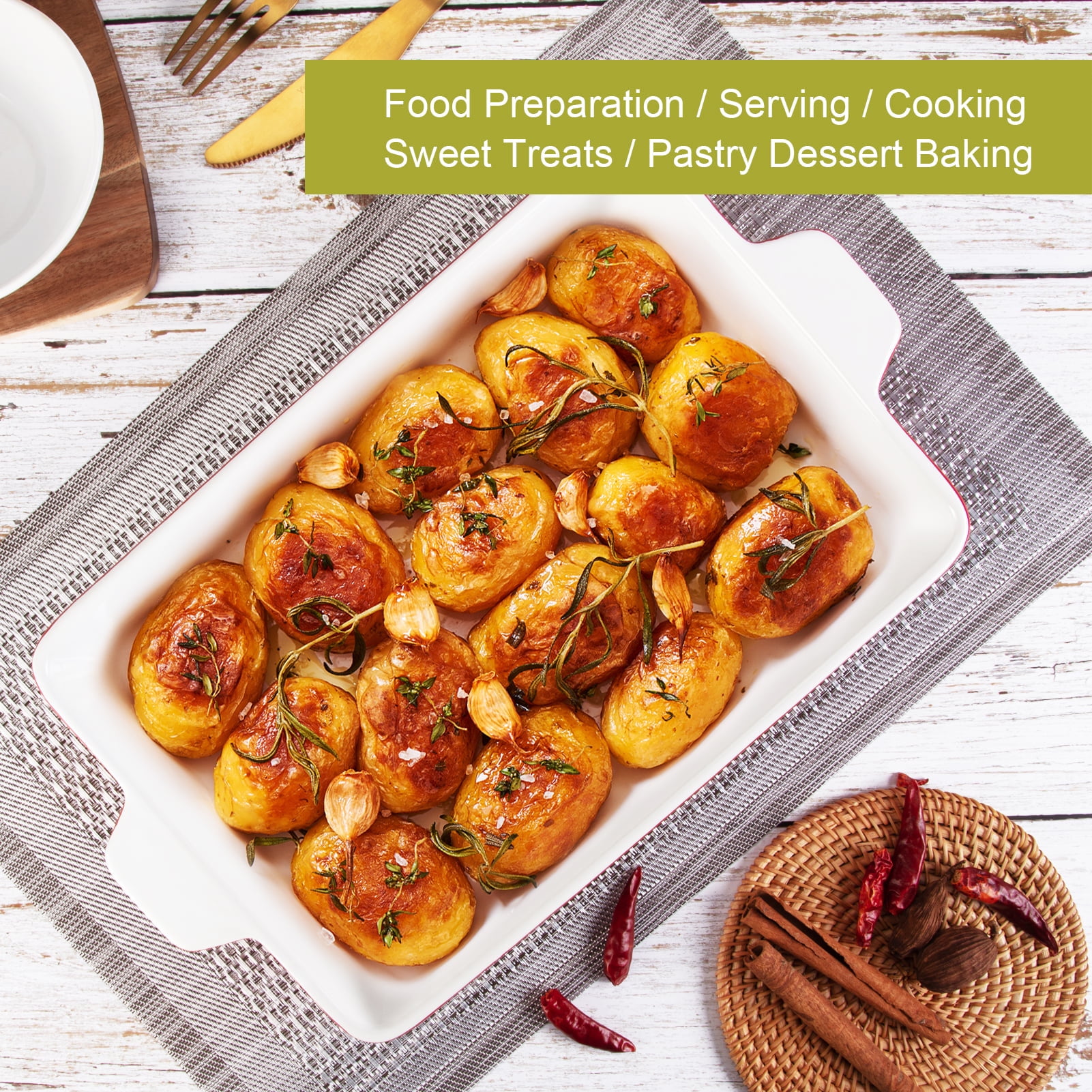 Coolmee Ceramic Bakeware Set of 3 Piece, Rectangular Baking Pan Set ...