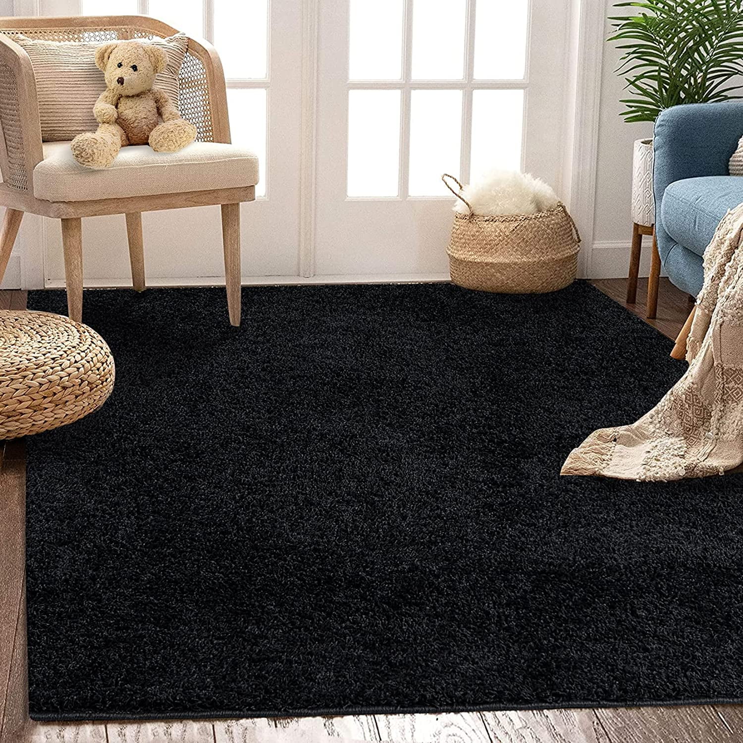 Coolmee Washable Area Thick Plush Rug for Living Room , Black, 4' x 6 ...