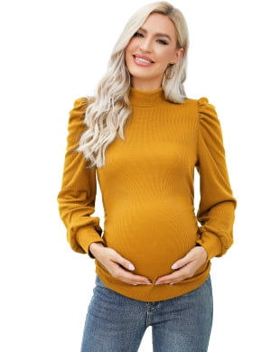 Coolmee Women's Knit Ribbed Maternity Top Mock Neck Long Sleeve Shirts ...