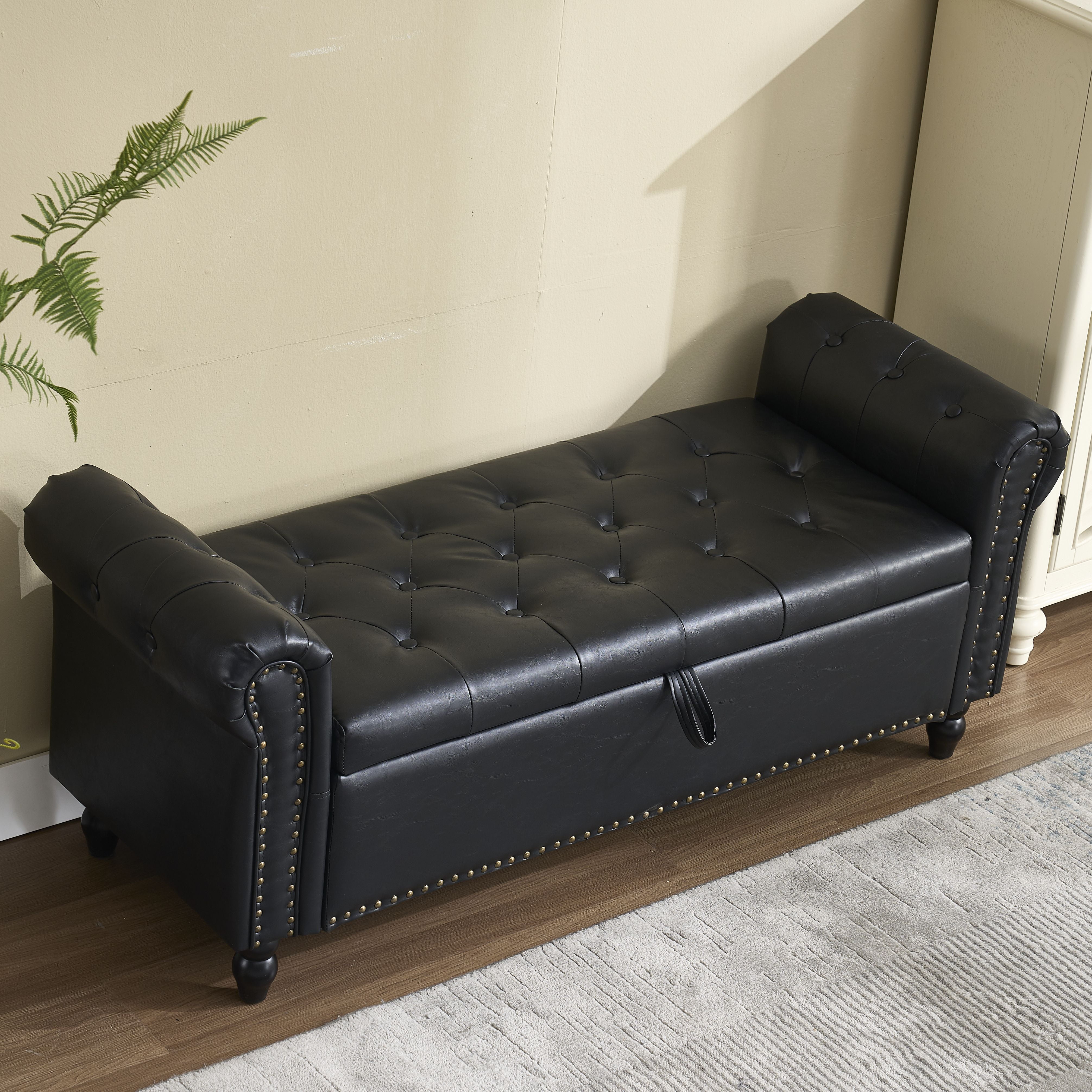 Coolmore 55.12-Inch Upholstered Storage Ottoman Bench, Button-Tufted ...