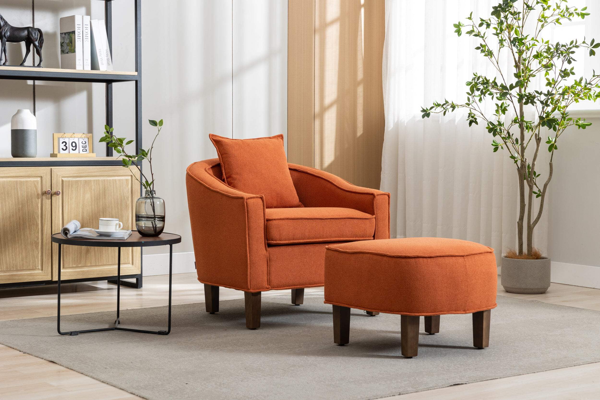 Coolmore Accent Chair With Ottoman, Mid Century Modern Barrel Chair ...