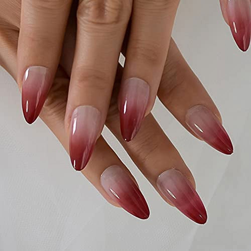Coolnail Red Ombre Press on Nails Gradient UV Finish Design Medium Long ...