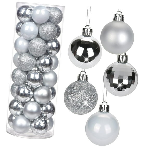 Coolnut 1.57" Silver Christmas Balls Ornaments 40 Pcs Christmas ...