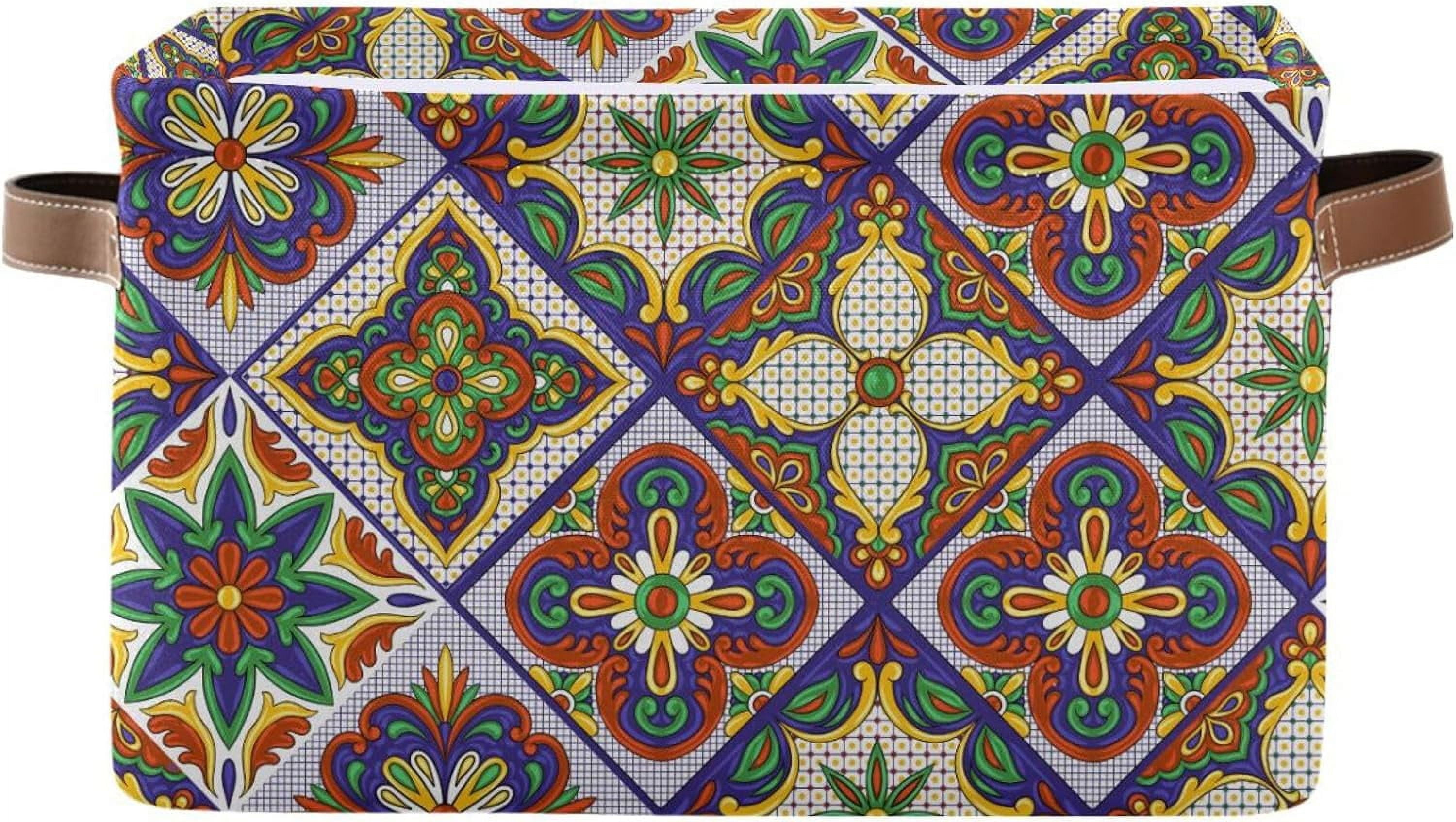 Coolnut 1 Pack Fabric Storage Basket Mexican Talavera Tile Ceramic ...