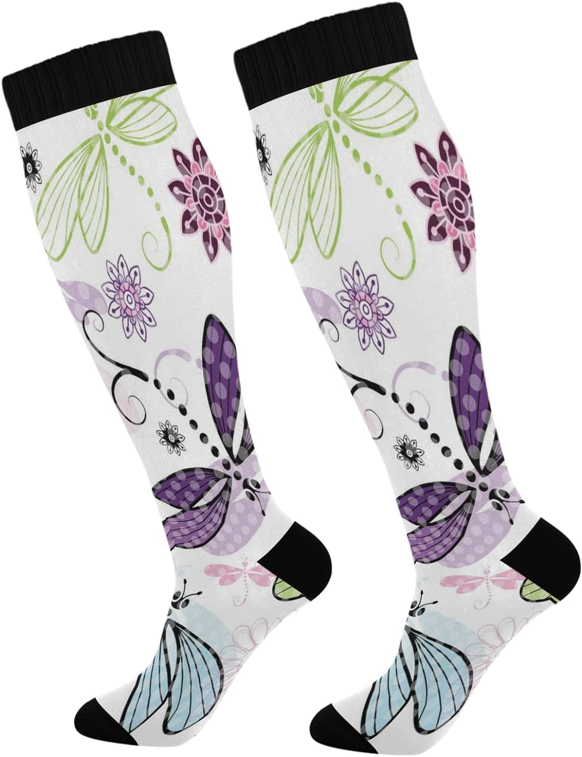 Coolnut 1 Pack Fashion Print Compression Socks for Women Men, Knee High ...