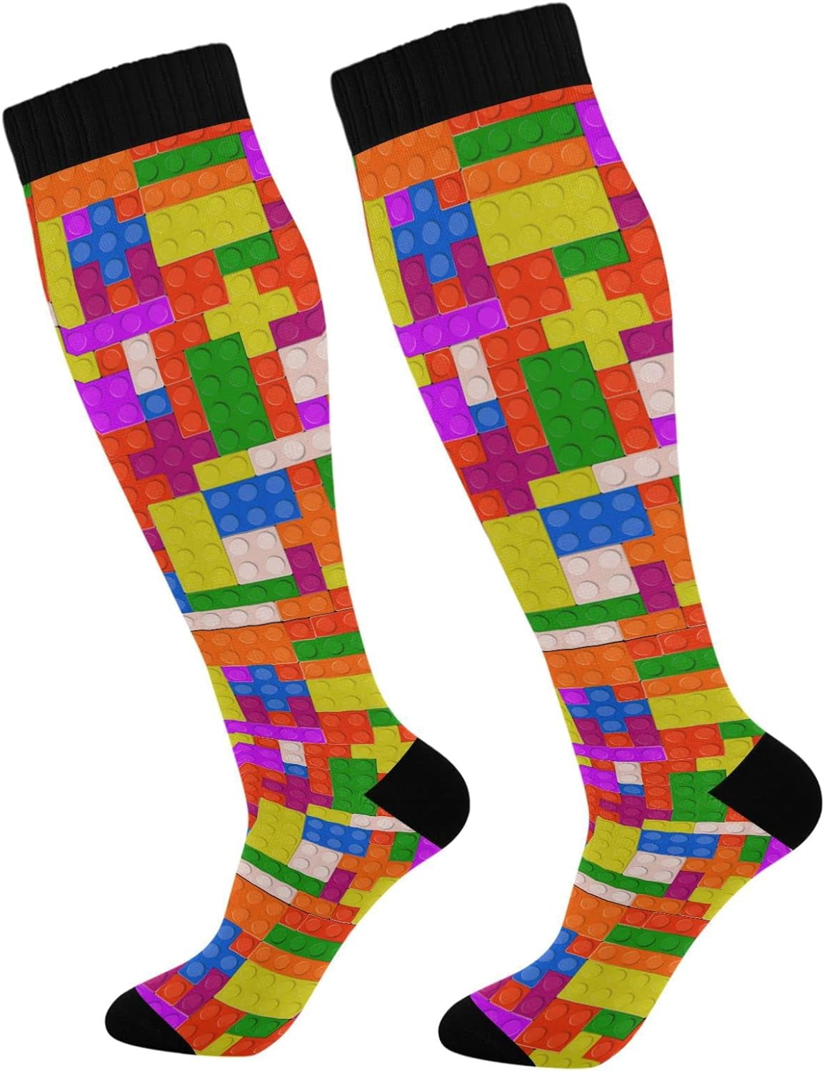 Coolnut 1 Pair Building Blocks Compression Socks 20-30mmHg Knee High ...