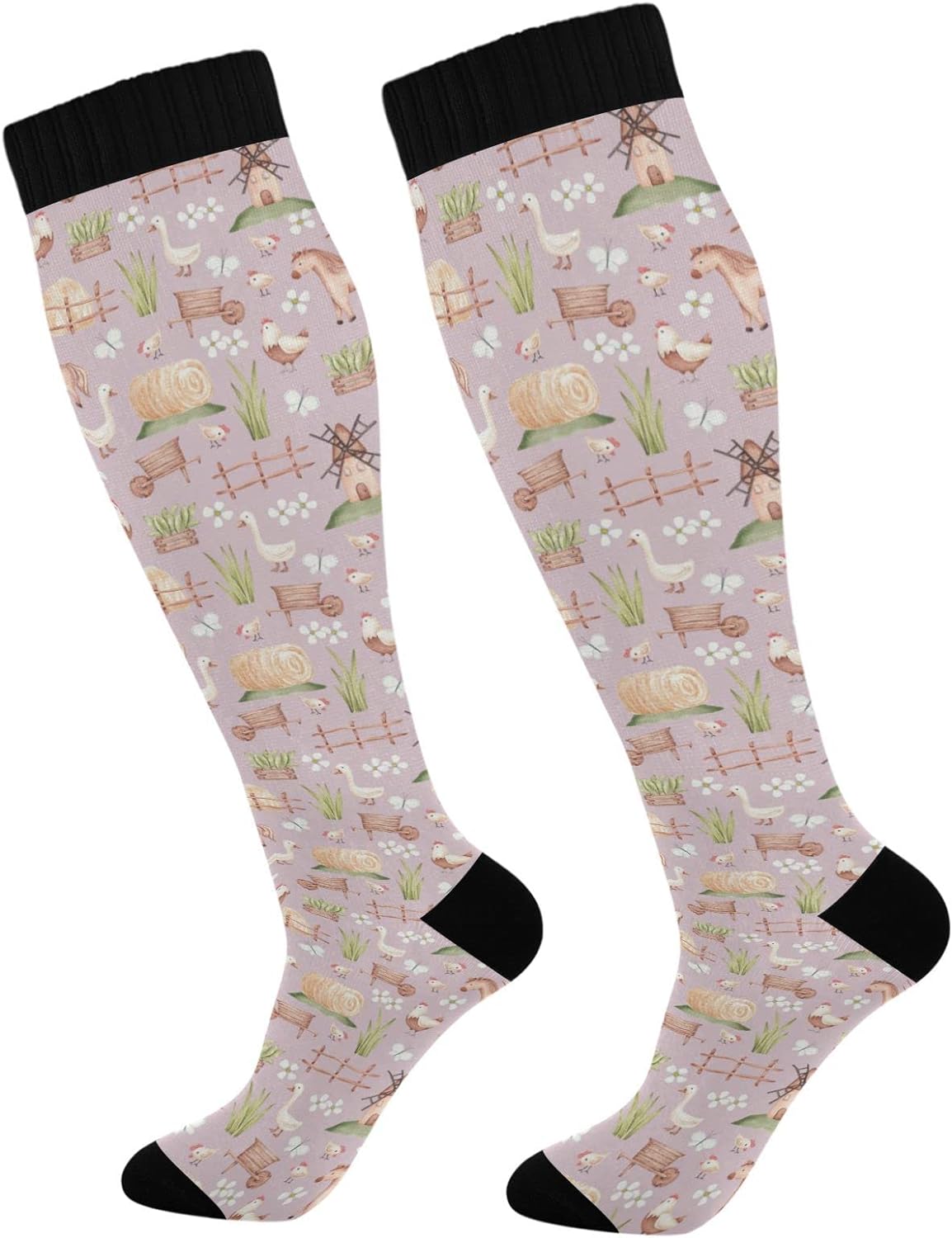 Coolnut 1 Pair Cute Farm Animals Compression Socks 20-30mmHg Knee High ...