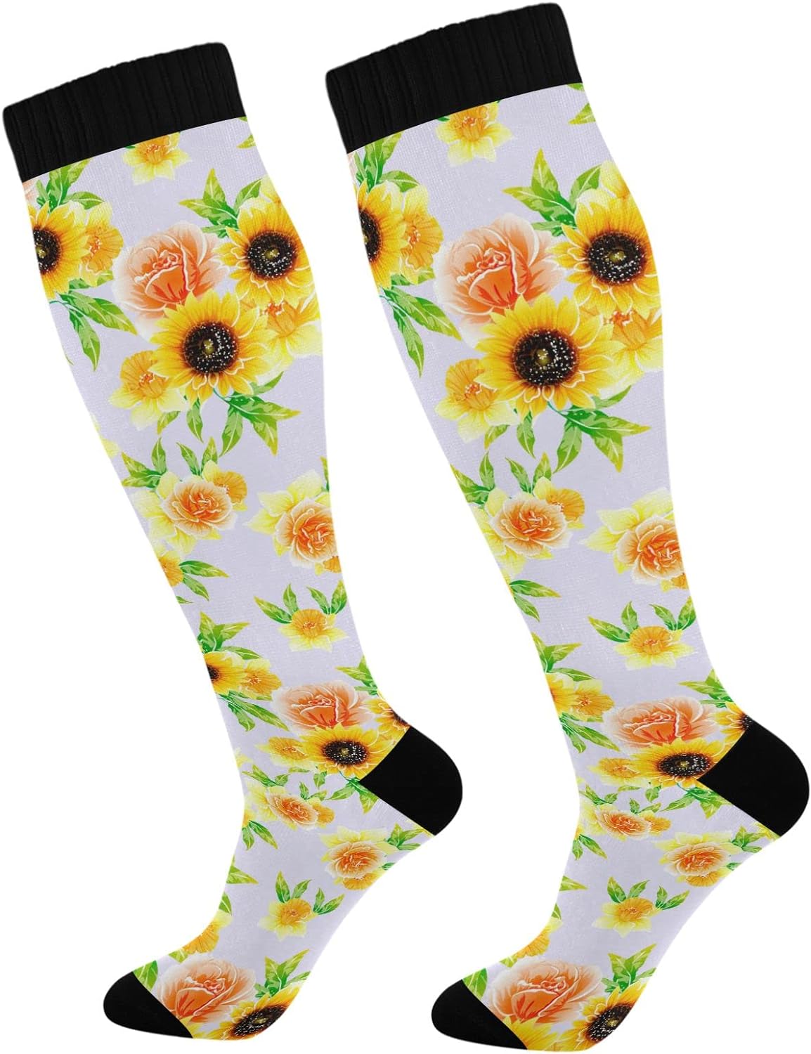 Coolnut 1 Pair Vintage Sunflower Compression Socks 20-30mmHg Knee High ...