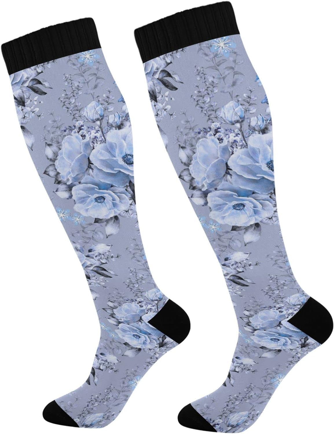 Coolnut 1 Pair Watercolor Floral Purple Compression Socks 20-30mmHg ...