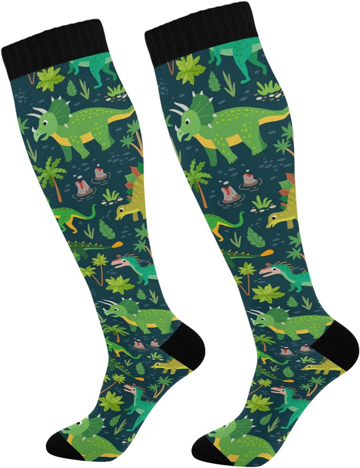 Coolnut 1 Pair Wildlife Dinosaurs Compression Socks 20-30mmHg Knee High ...