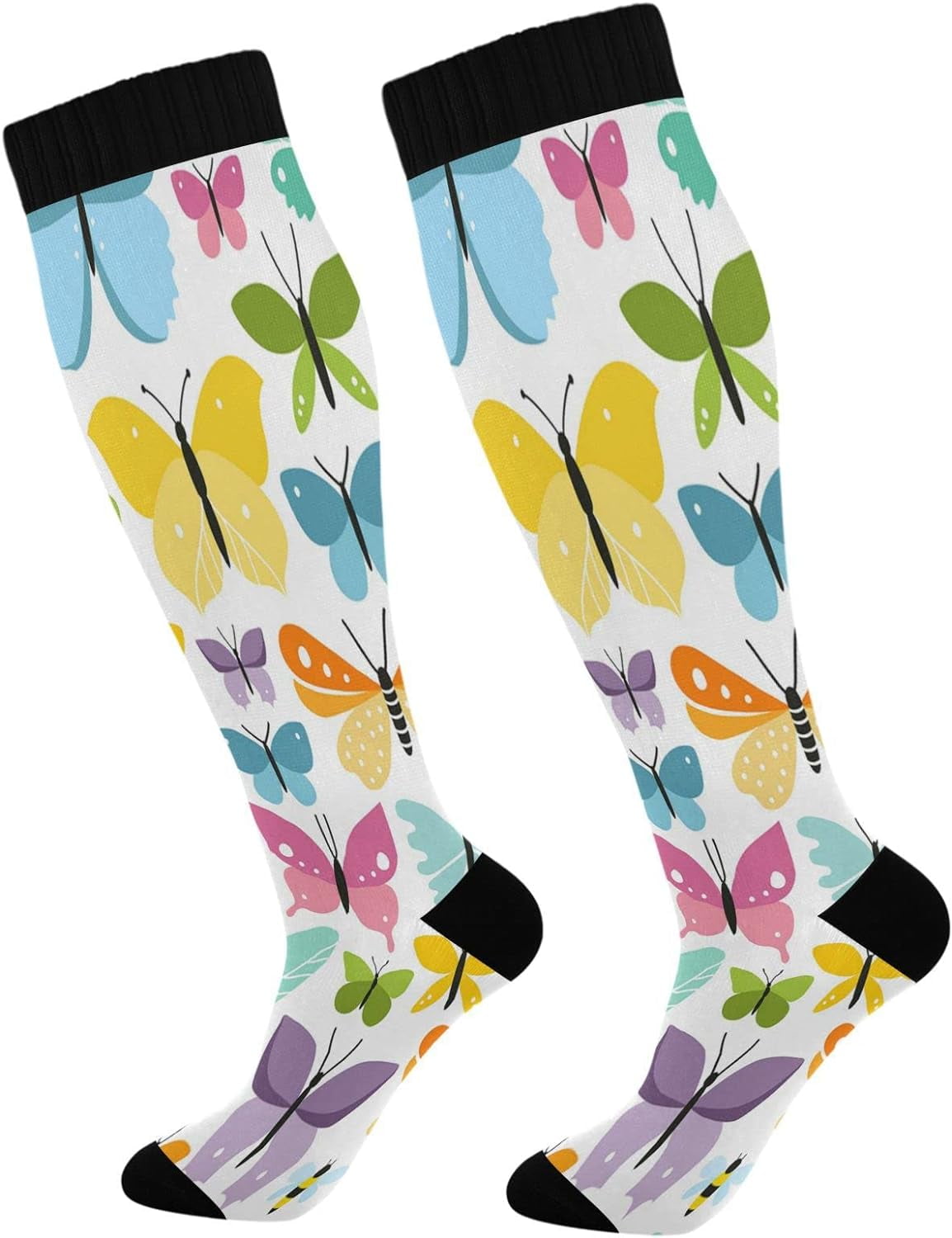 Coolnut 1 Pairs Bee Butterfly Beetle Compression Socks for Women Men ...