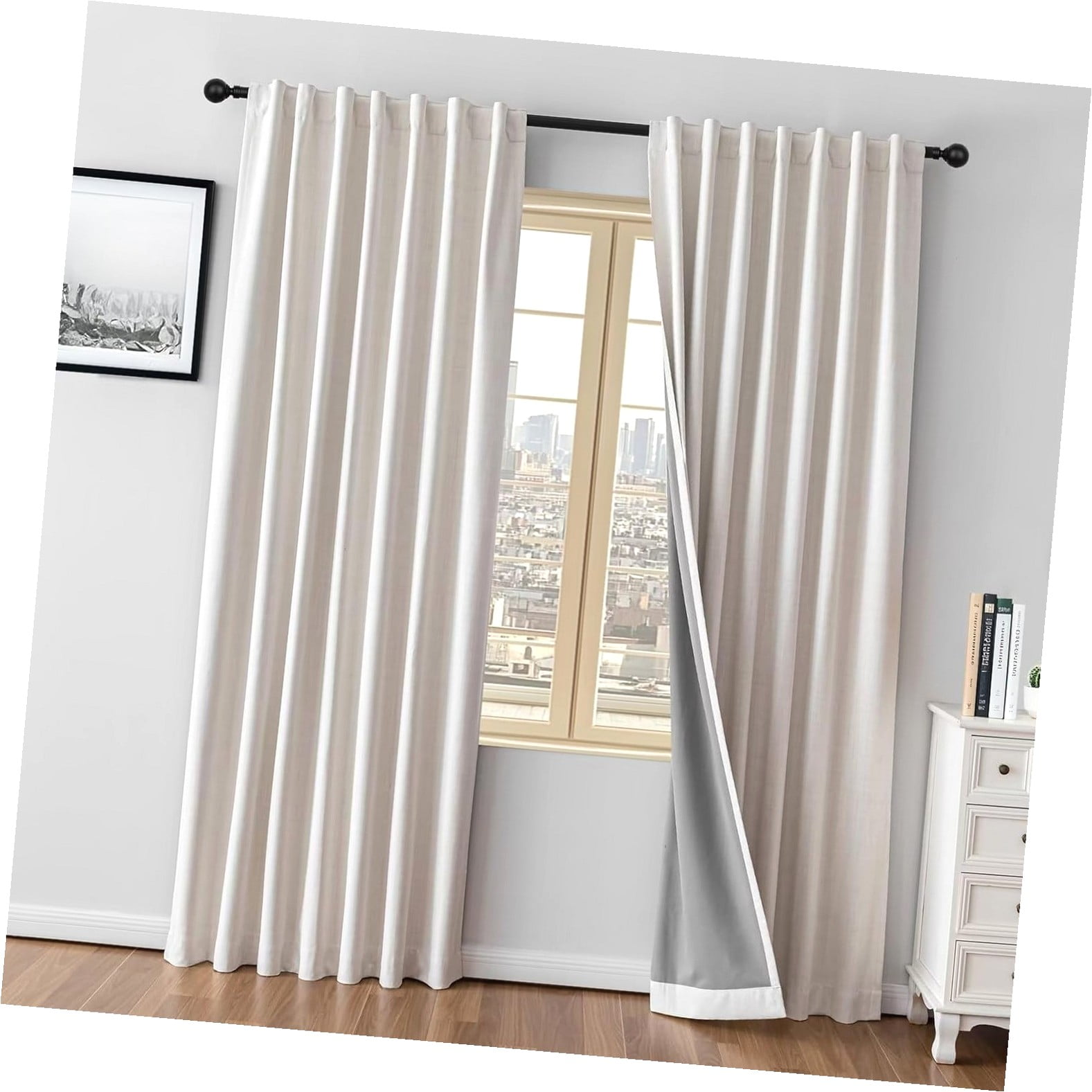 Coolnut 100% Curtains 108 Inches Long 2 Panels Simulated Linen Full-length Drapes for Bedroom ...