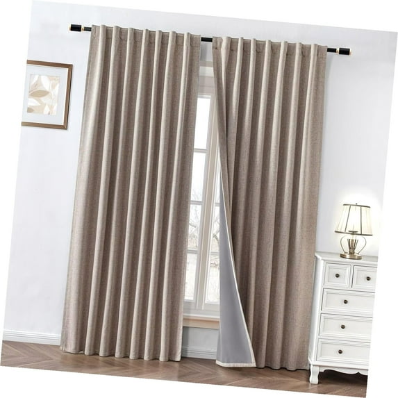 Coolnut 100% Curtains 90 Inch Length 1 Panel Faux Linen Long Drapes for ...