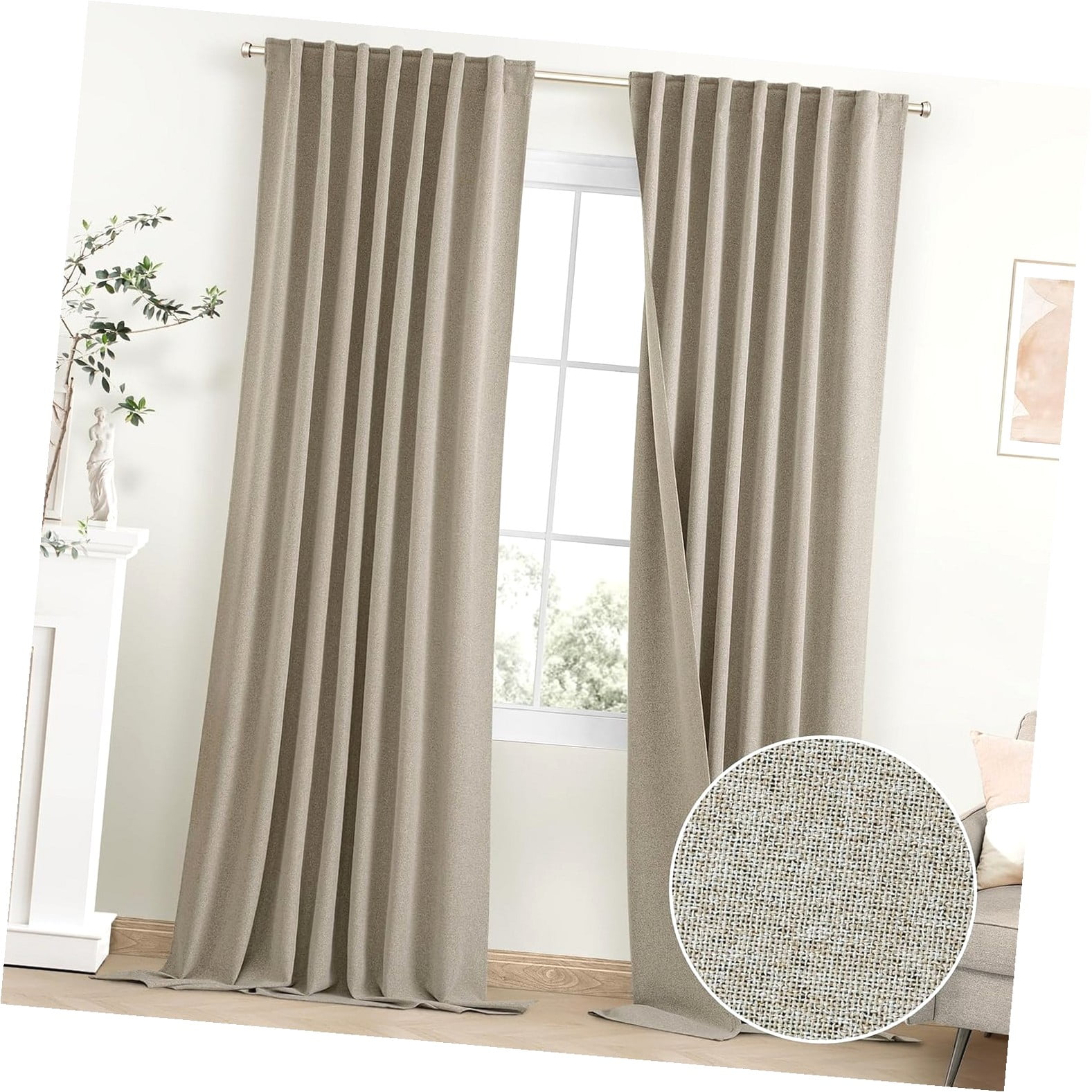 Coolnut 100% Linen Curtains 90 Inch Length, Farmhouse Back Tab Living ...