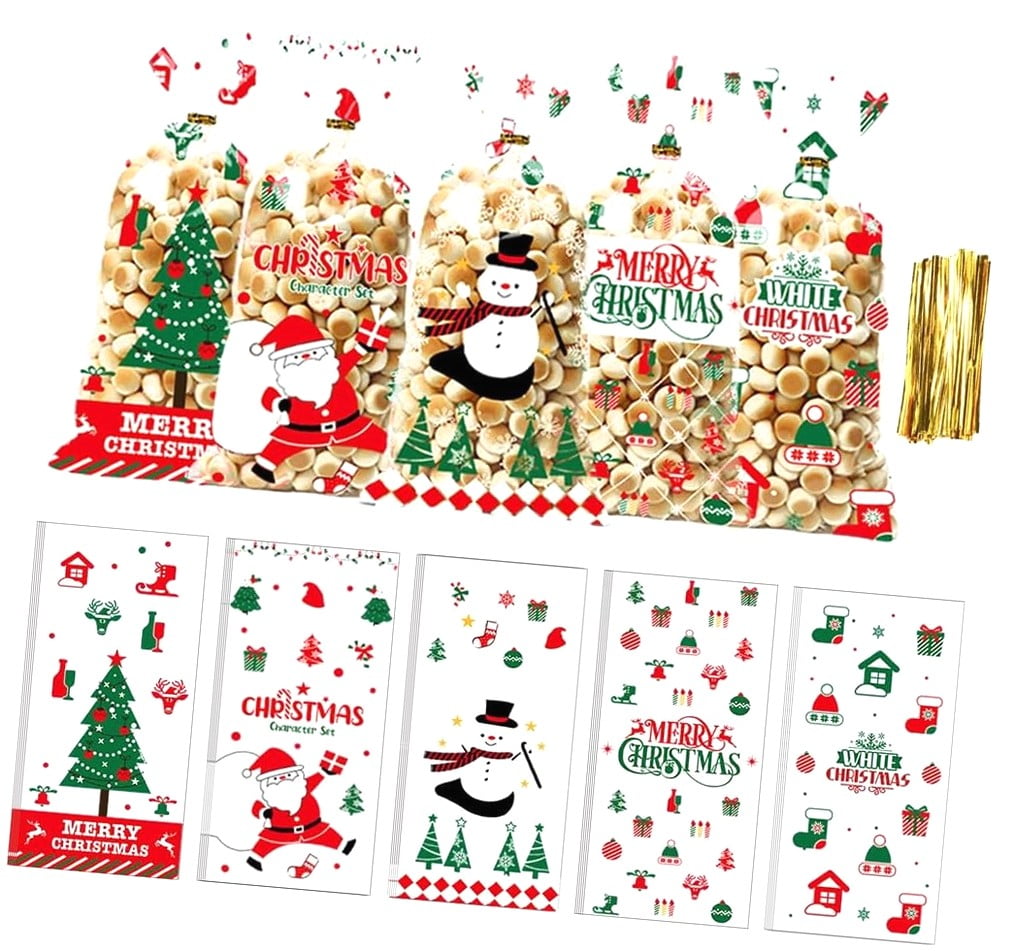 Coolnut 100 Pcs Christmas Cellophane Bags, Candy Cookies Present Bags ...