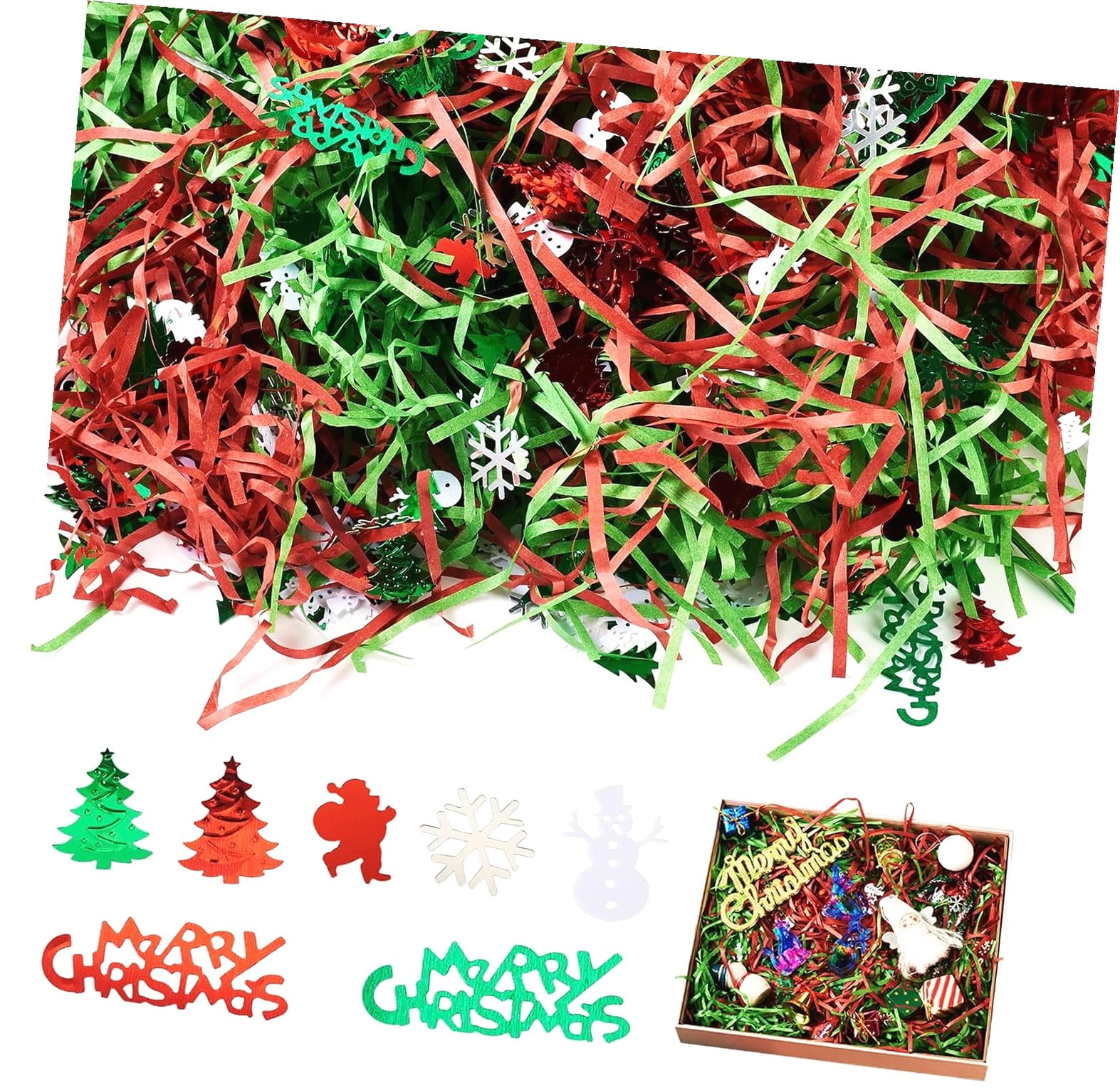 Coolnut 100g Christmas Raffia Paper Filler Shreds, Holiday Paper Rope ...