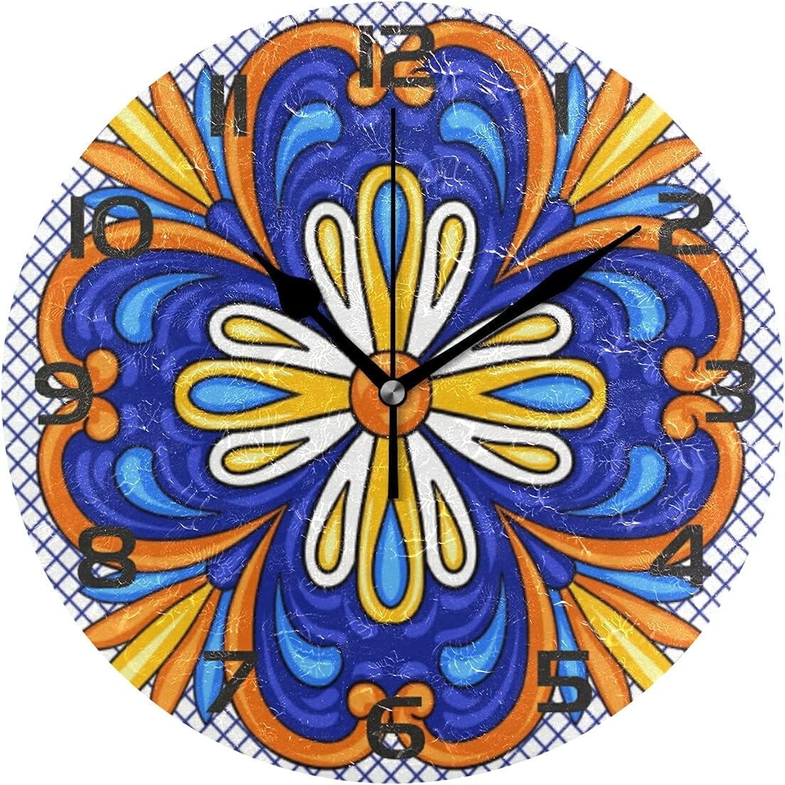 Coolnut 10In Wall Clock,Mexican Talavera Ceramic Tile Silent Non ...