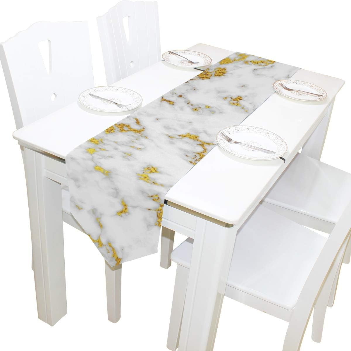 Coolnut 13"x70" Rectangle Cloth Table Runner Marble with Gold Table ...