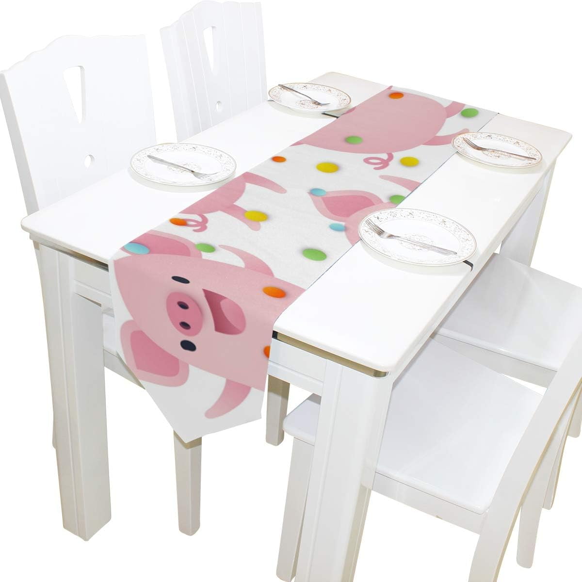 Coolnut 13"x70" Rectangle Cute Cheerful Pig Characters Printed Table ...