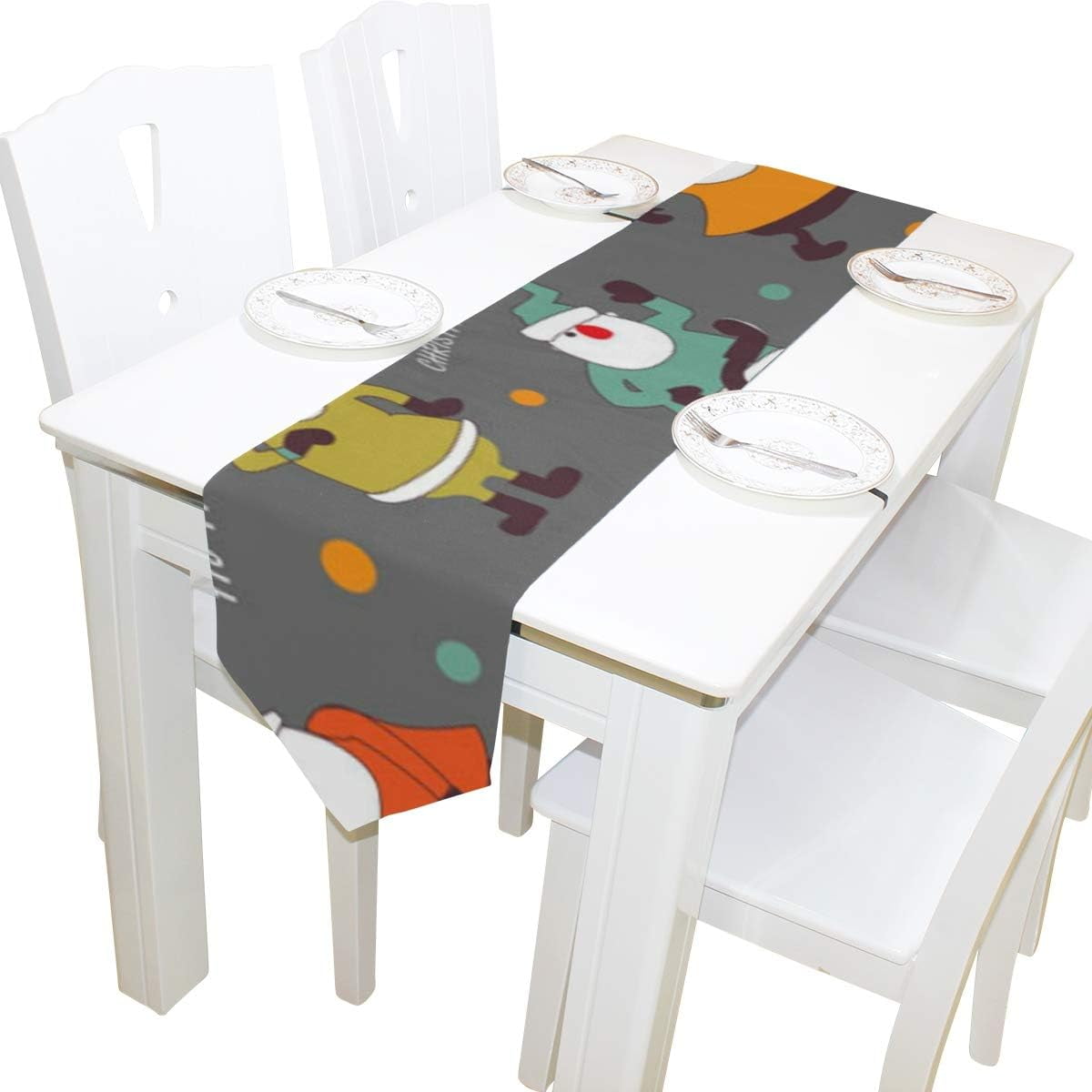 Coolnut 13"x70" Rectangle Grey Santa Background Printed Table Runner ...