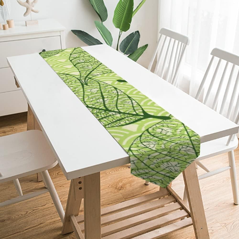 Coolnut 13"x70" Table Cloth Runner, Green Leaves Mermaid Skins Table ...