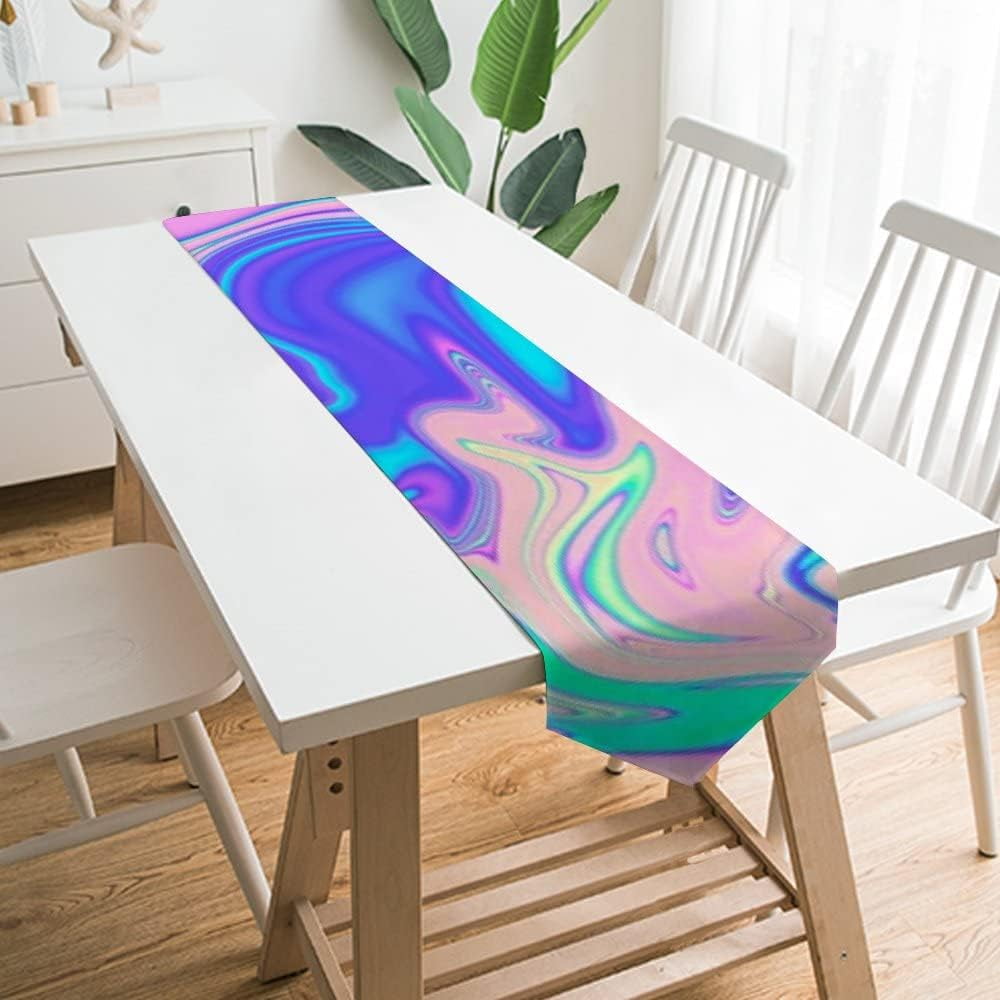 Coolnut 13"x70" Table Cloth Runner, Marbled Holographic Texture Table ...
