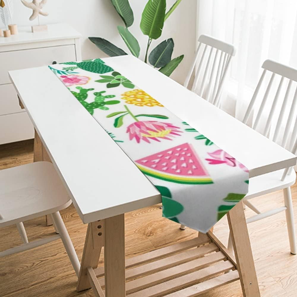 Coolnut 13"x70" Table Cloth Runner, Tropical Plants Flamingo Table ...