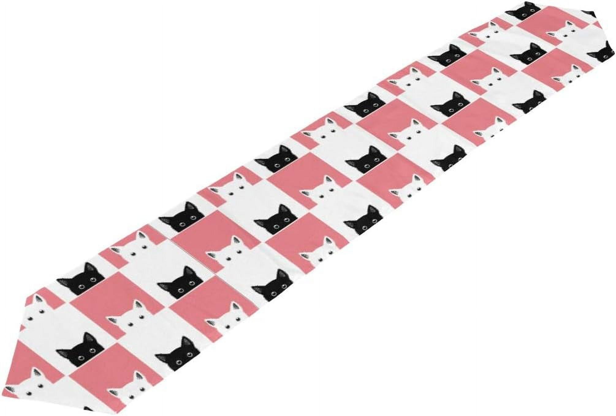 Coolnut 13"x70" Table Runner, Black White Pink Cat Chess Board Washable ...