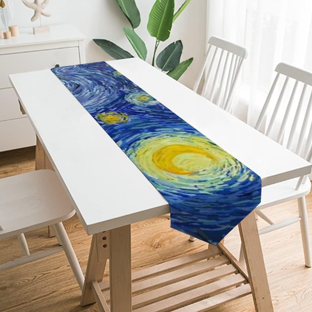 Coolnut 13"x70" Table Runner, Glowing Moon and Starry Sky Washable ...