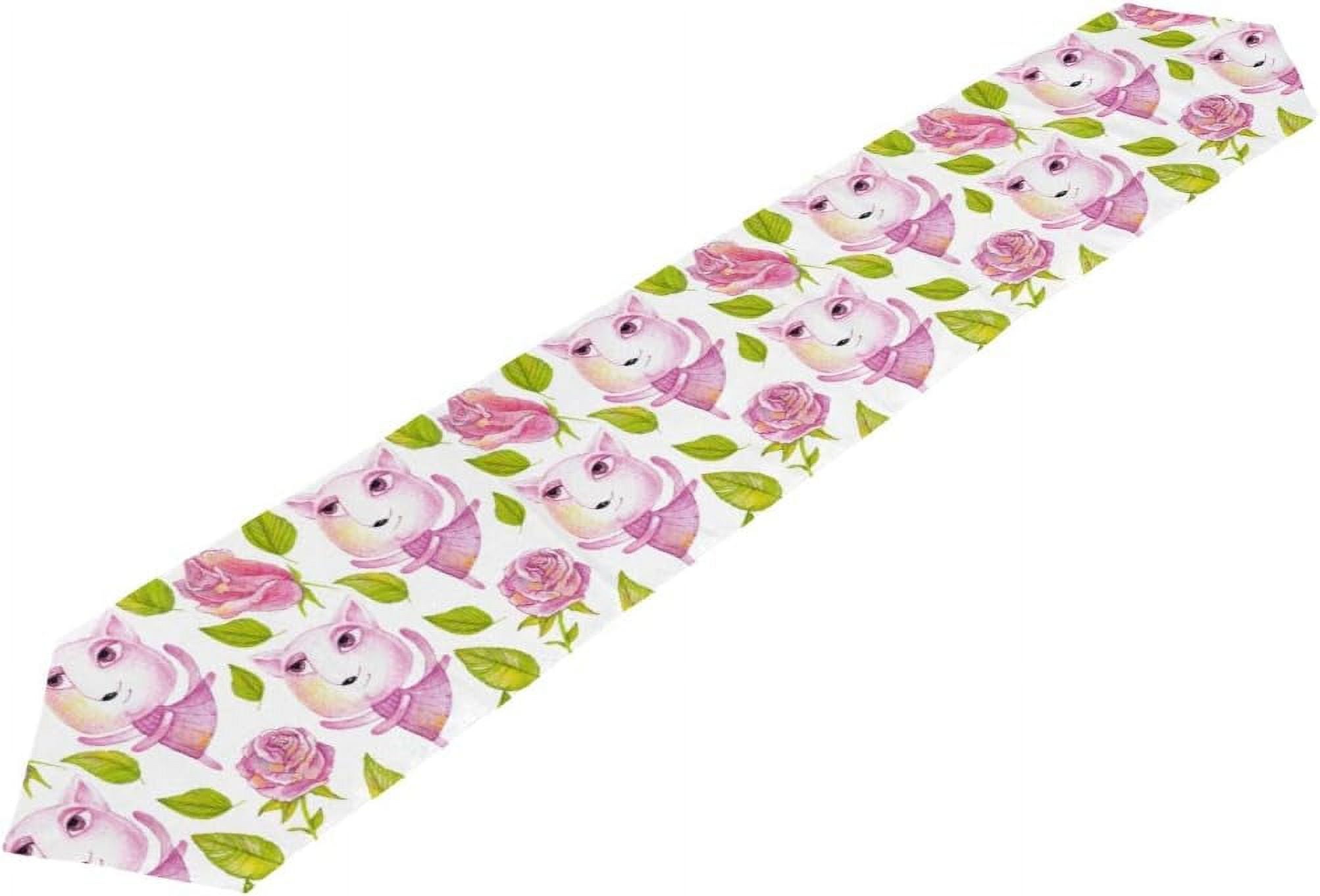 Coolnut 13"x70" Table Runner, Kitten Ballerina and Rose Flower Washable ...