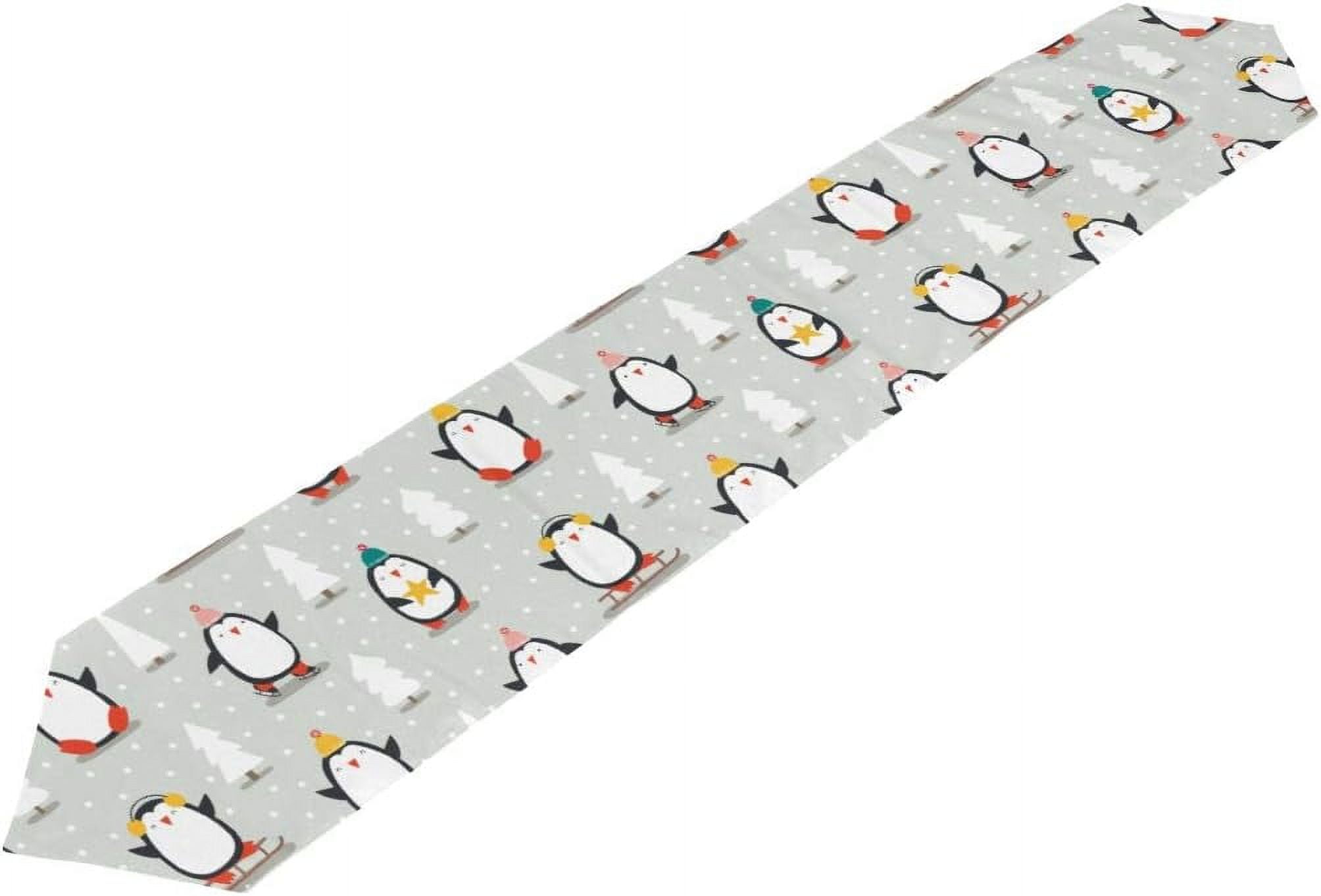 Coolnut 13"x70" Table Runner, Penguins White Trees Washable Table Cloth ...
