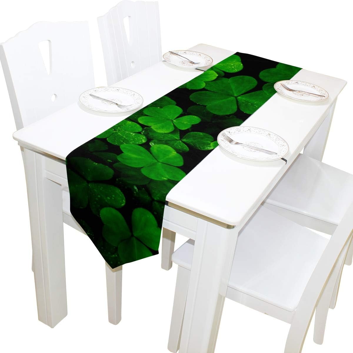 Coolnut 13"x90" Rectangle Close Up View of Green Clovers Printed Table Runner for Wedding ...
