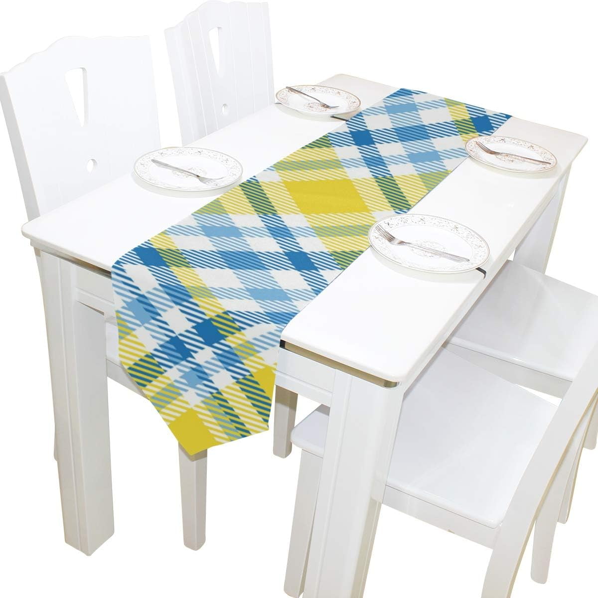 Coolnut 13"x90" Rectangle Cloth Table Runner Bright Tartan Plaid Table Cover for Wedding ...