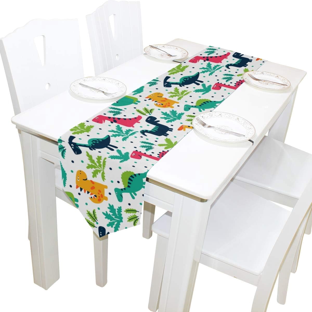 Coolnut 13"x90" Rectangle Cloth Table Runner Colorful Dinosaurs Table ...