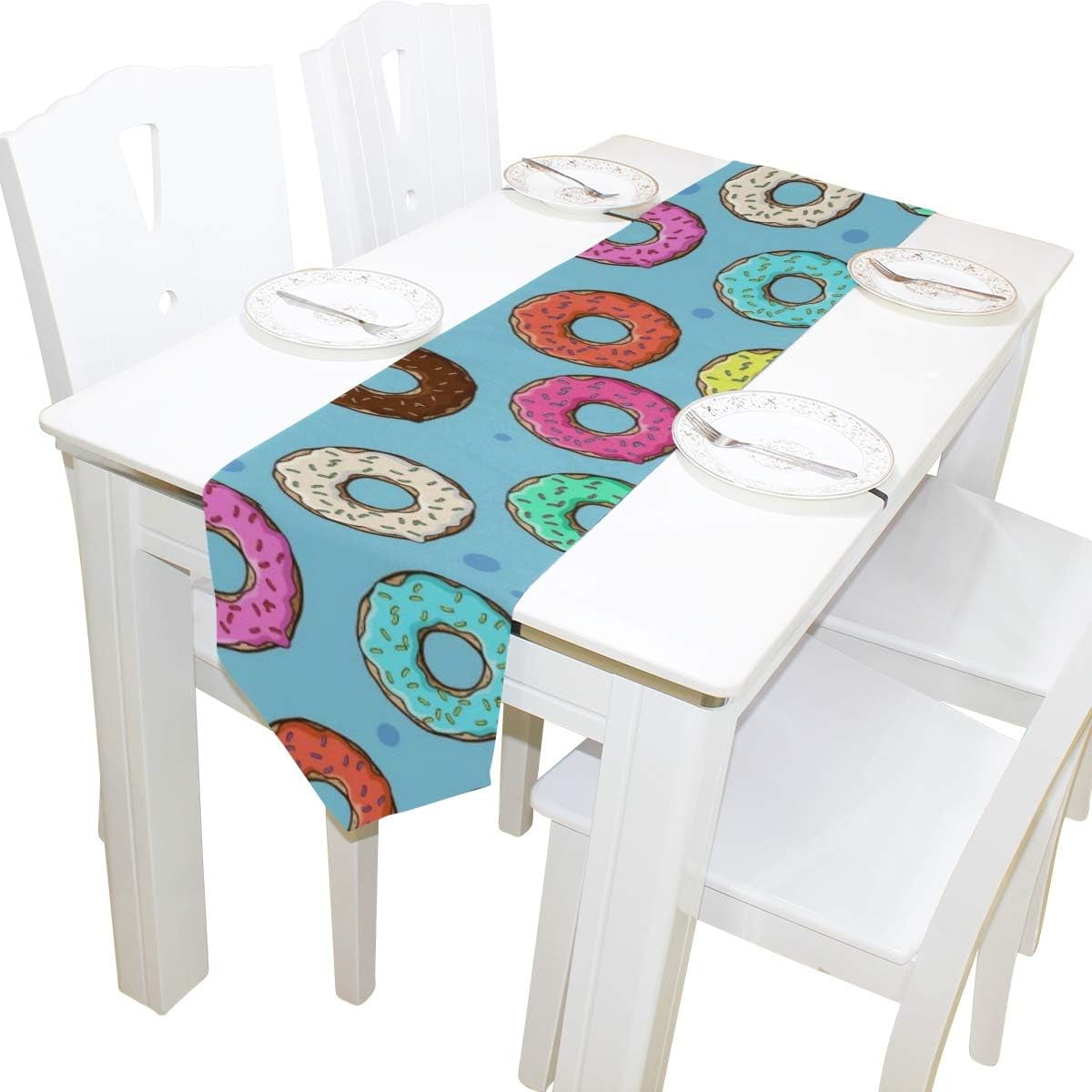 Coolnut 13"x90" Rectangle Cloth Table Runner Colorful Doughnuts Table Cover for Wedding Birthday ...