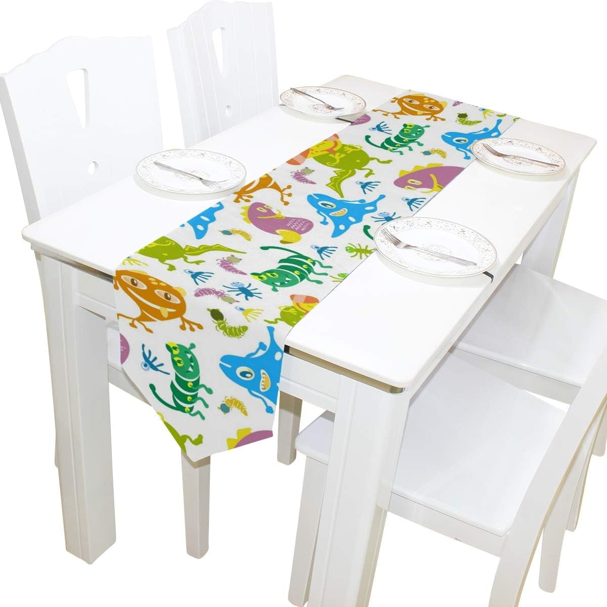 Coolnut 13"x90" Rectangle Cloth Table Runner Cute Monsters Table Cover for Wedding Birthday ...