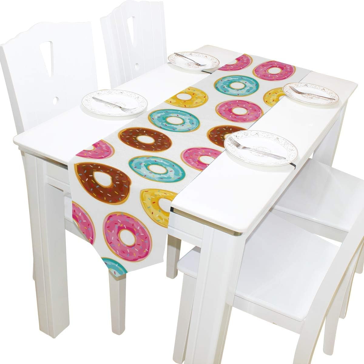 Coolnut 13"x90" Rectangle Cloth Table Runner Donut Pattern Table Cover for Wedding Birthday ...