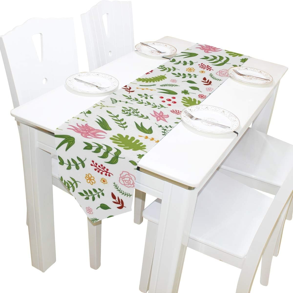 Coolnut 13"x90" Rectangle Cloth Table Runner Flowers Branches Leaves ...