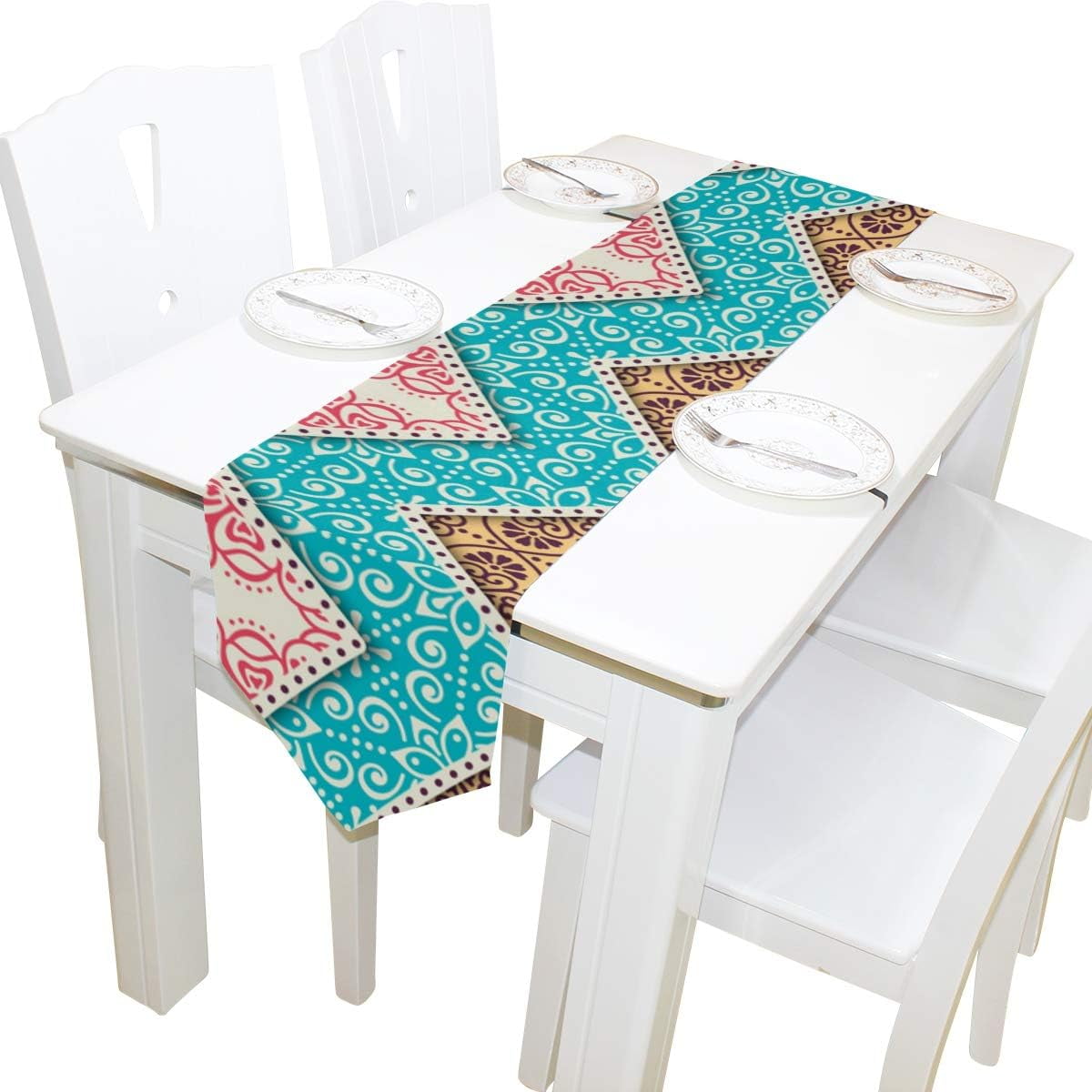 Coolnut 13"x90" Rectangle Cloth Table Runner Tile with Mandalas Table ...