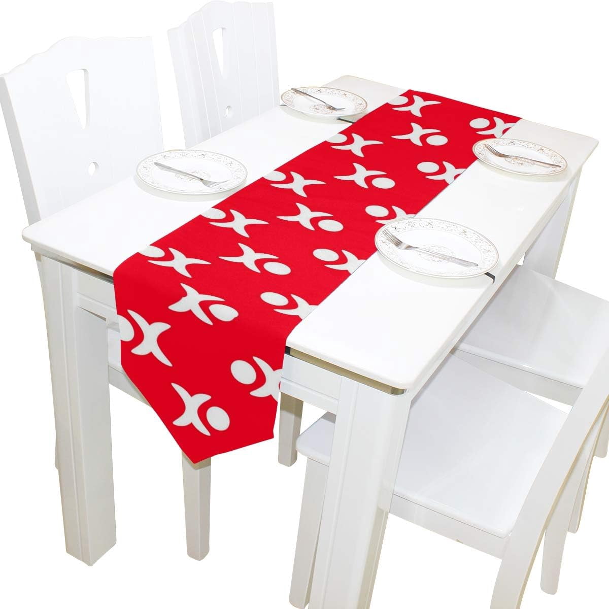 Coolnut 13"x90" Rectangle Cloth Table Runner White Design On Red Table ...